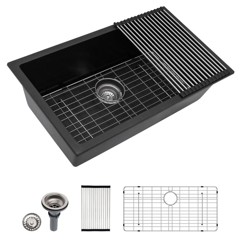 Dcolora 33" Matte Black Granite Composite Undermount Quartz Kitchen ...