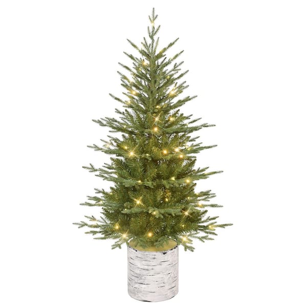 Puleo International 4.5 ft. Pre-Lit Green Potted Arctic Fir Artificial ...
