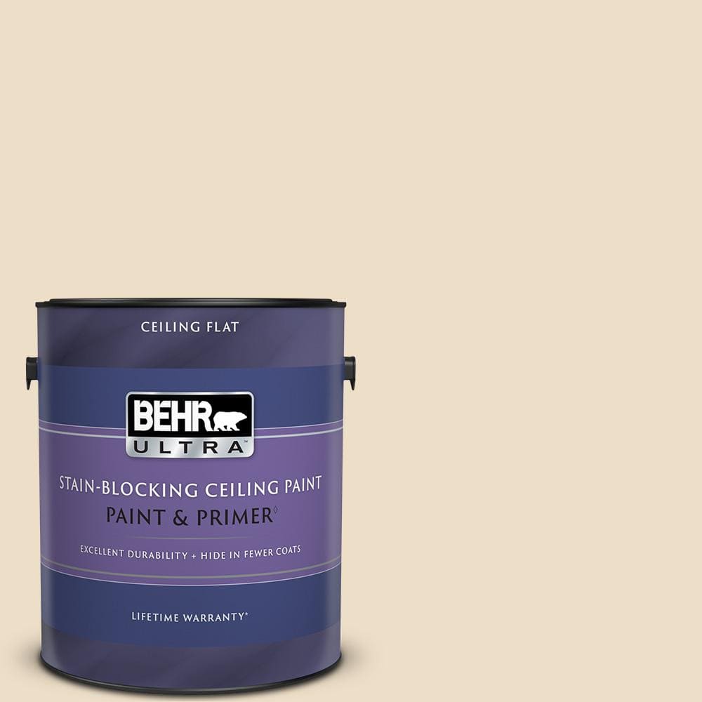 BEHR ULTRA 1 gal. #710C-2 Raffia Cream Ceiling Flat Interior Paint and ...