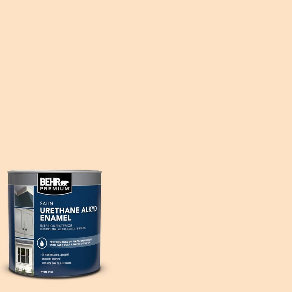 BEHR PREMIUM 1 qt. #290C-2 Creamy Beige Satin Enamel Urethane Alkyd ...