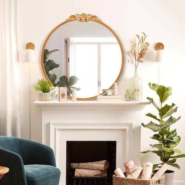 Round Mirrors Above Fireplace