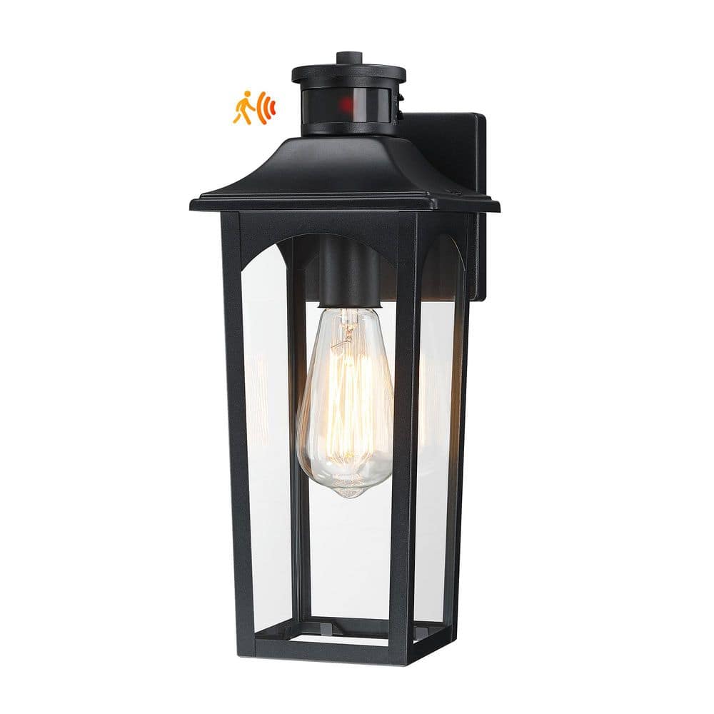 pasentel 14.25 in. Black Motion Sensing Outdoor Hardwired Wall Lantern ...