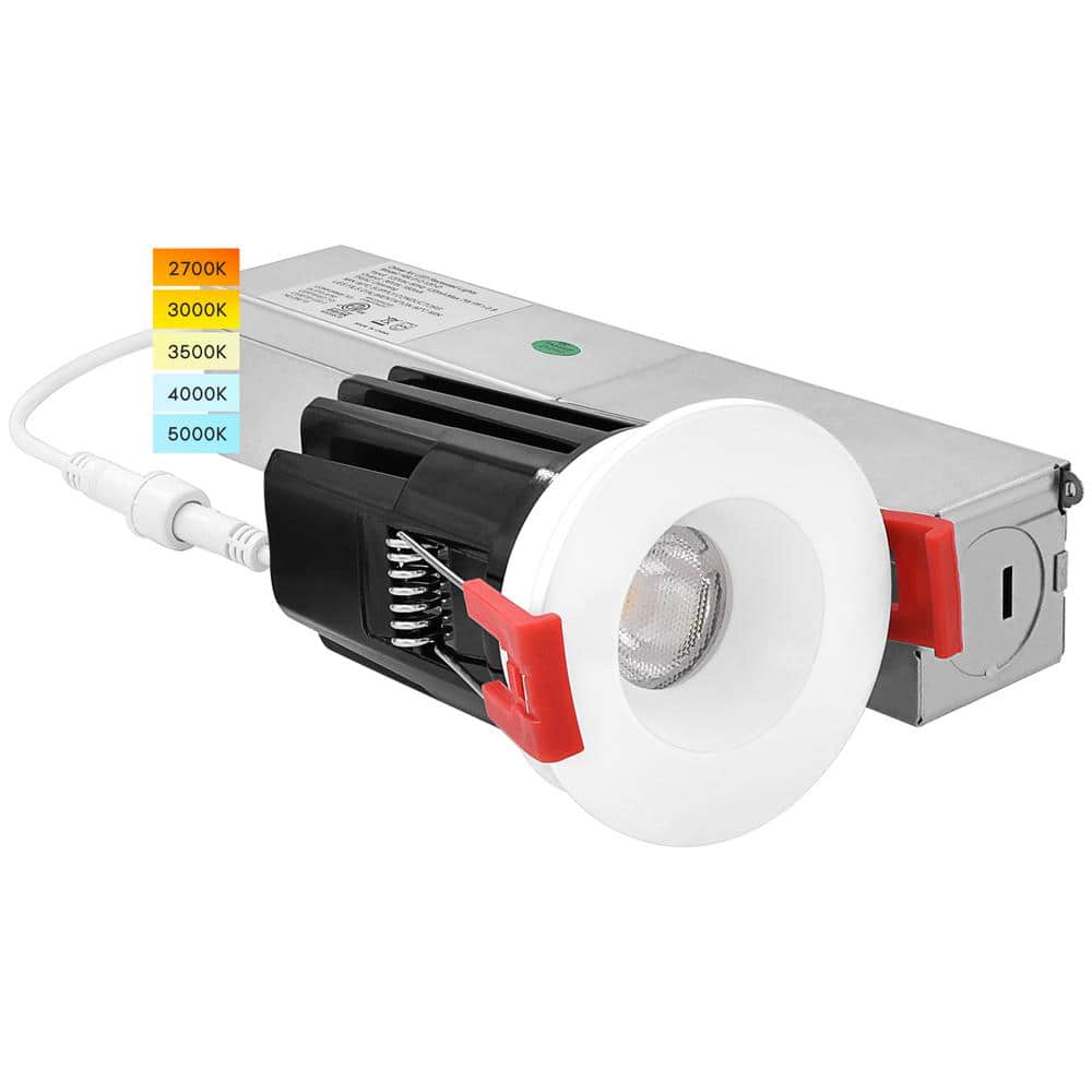 LUXRITE 1 in. LED Recessed Light J-Box 7-Watt 5 Color Selectable 2700K ...