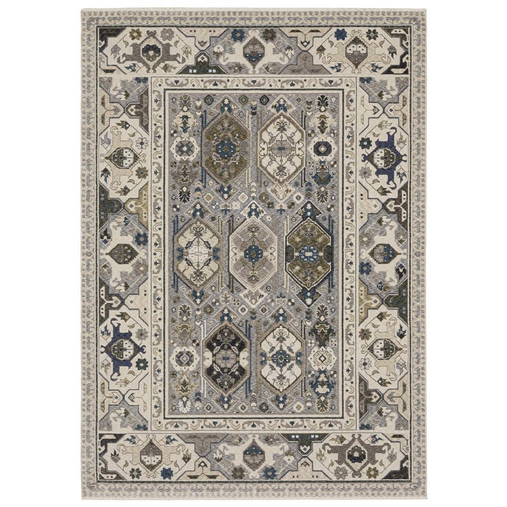 AVERLEY HOME Hunter Ivory/Blue 5 ft. x 8 ft. Persian Oriental Geometric ...