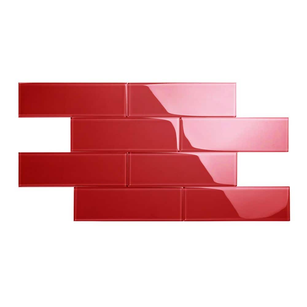 Giorbello Ruby Red 4 in. x 12 in. x 8mm Glass Subway Tile (5 sq. ft ...