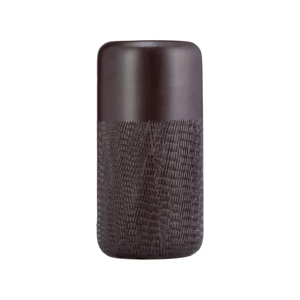 Liv & Skye 10 in. Brown Java Stoneware Grooved Decorative Vase 17867-03 - The Home Depot