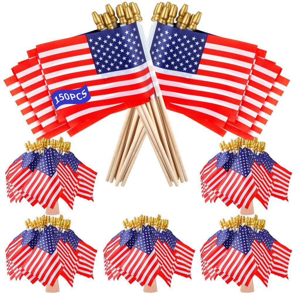 Angel Sar 4 in. x 6 in. Mini American Flags with Kid-Safe Golden Spear ...