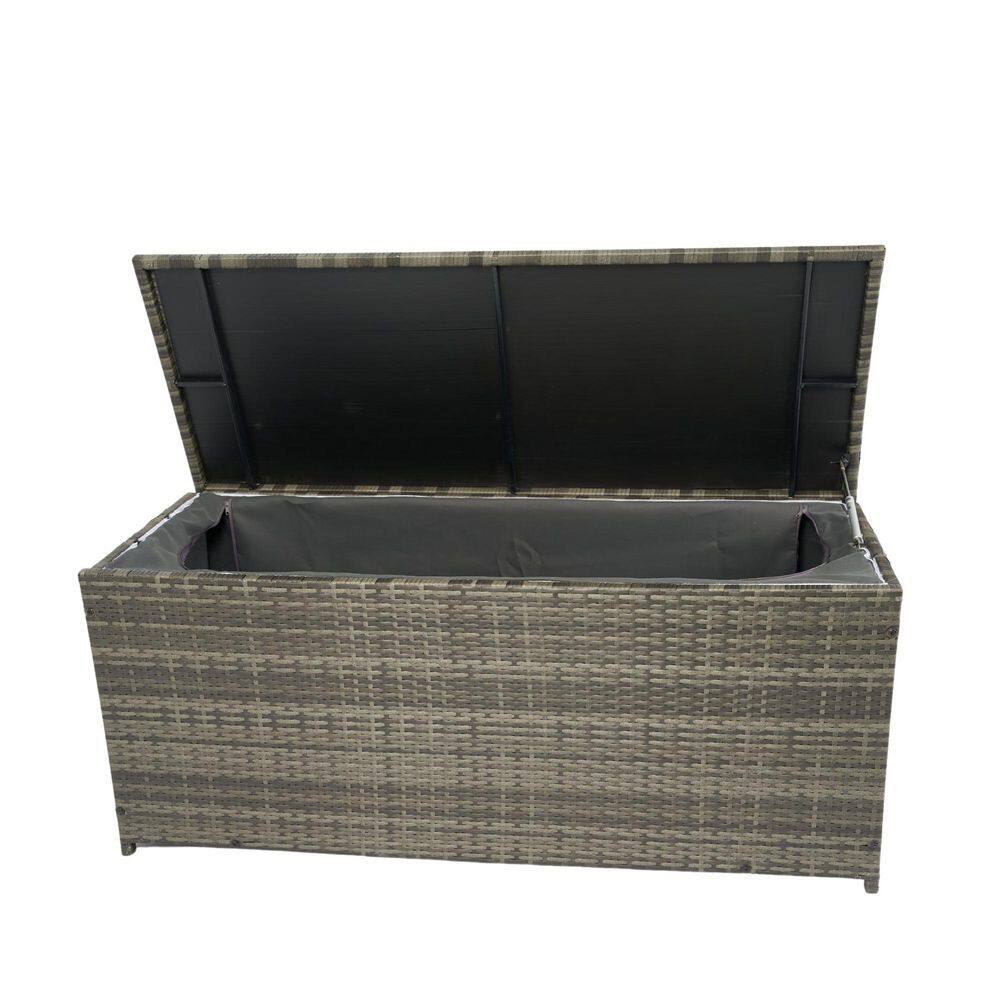 113 Gal. Wicker Grey Deck Box with Lid, Outdoor Storage Box for Kids ...