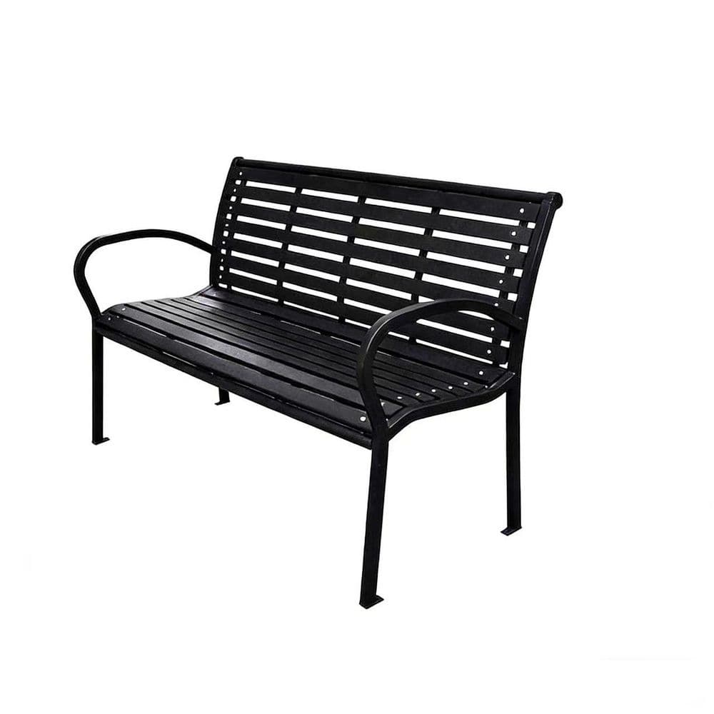 WPC Slats & Black Metal Outdoor Bench-Durable &Sustainable Wood Plastic ...