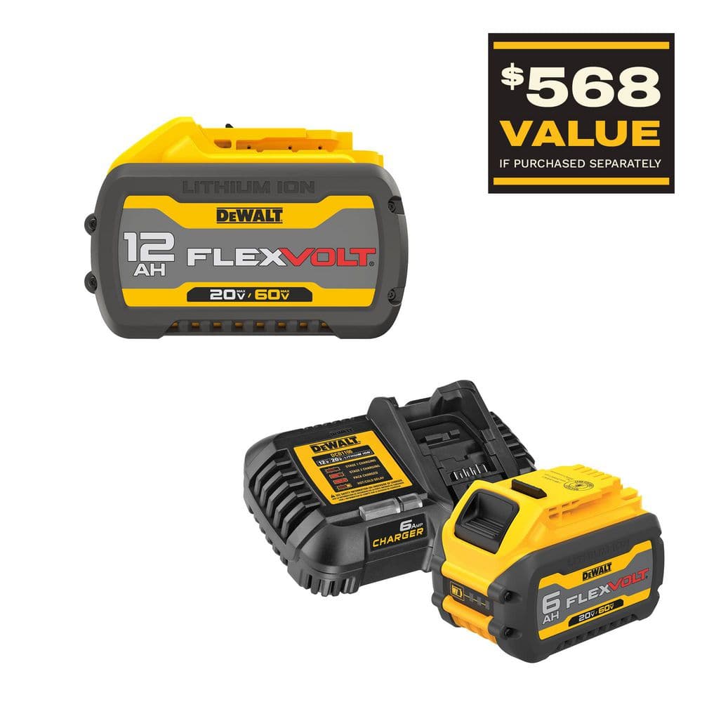 DEWALT FLEXVOLT 20V/60V MAX Lithium-Ion 12.0Ah Battery Pack, 6.0Ah Battery Pack and 6 Amp Output ...