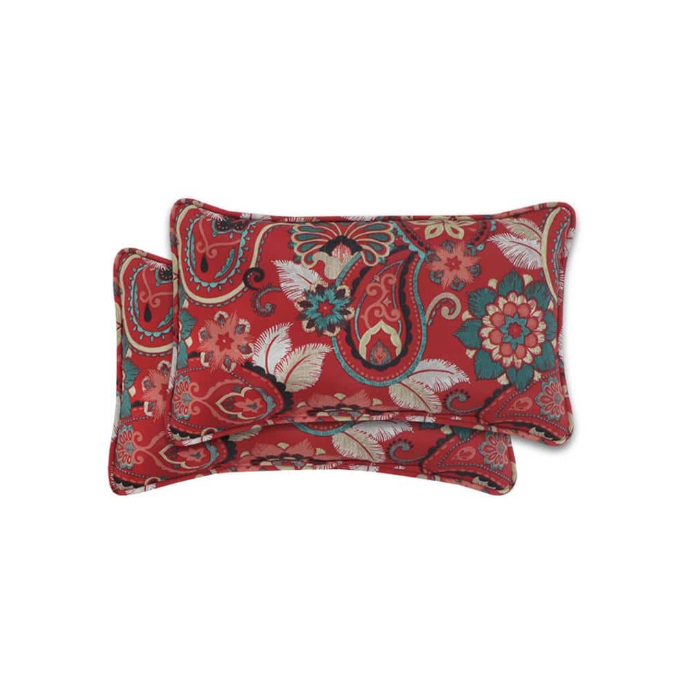 Hampton Bay 12 in. x 20 in. Cliveden Chili Outdoor Lumbar Pillow (2 ...