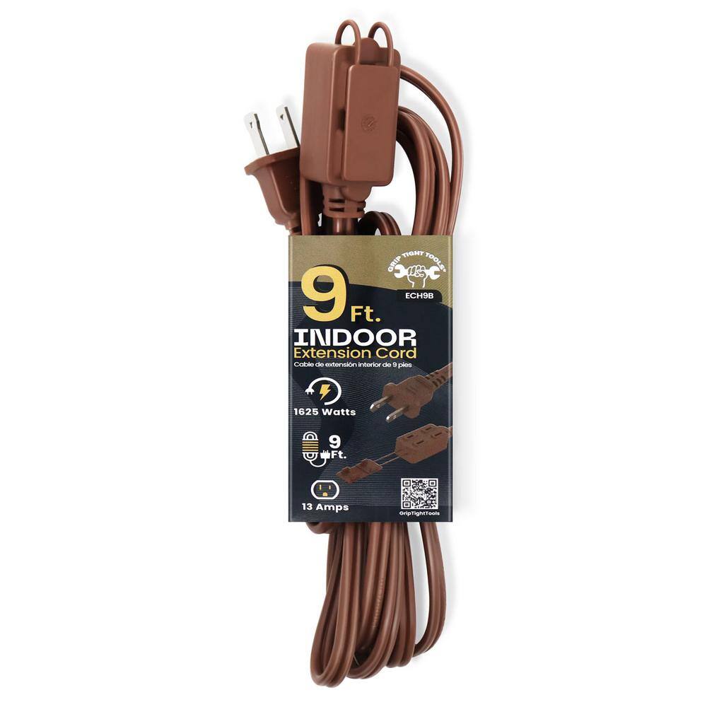 GRIP TIGHT TOOLS 9 ft. 16/2 SPT, Indoor Household Extension Cord, Brown ...