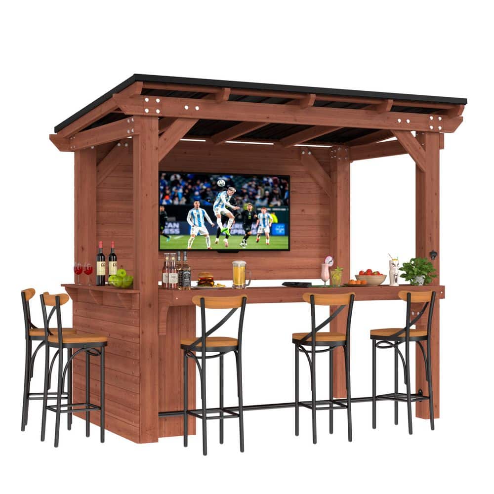 VEIKOUS 8.5 ft. x 6 ft. Cedar Outdoor Gazebo Pergola Bar with Double ...