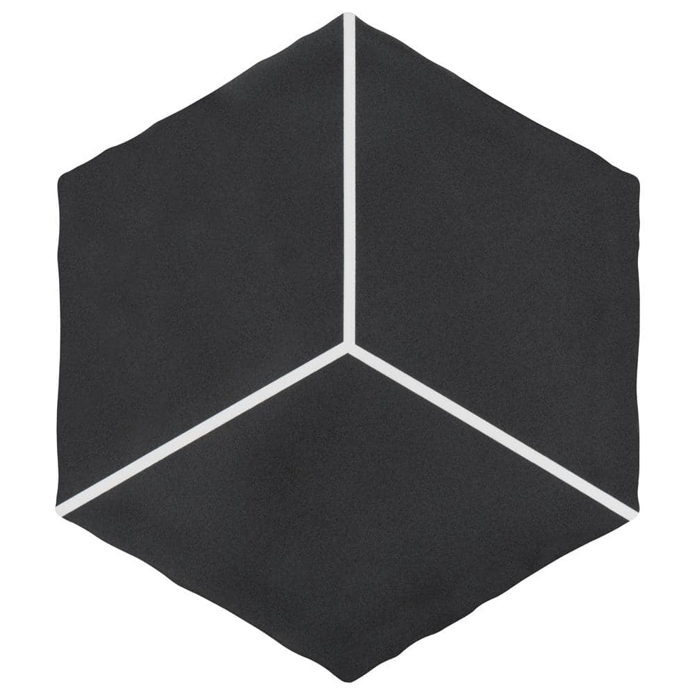 Merola Tile Palm Rombo Hex Black 6 in. x 7 in. Porcelain Floor and Wall ...