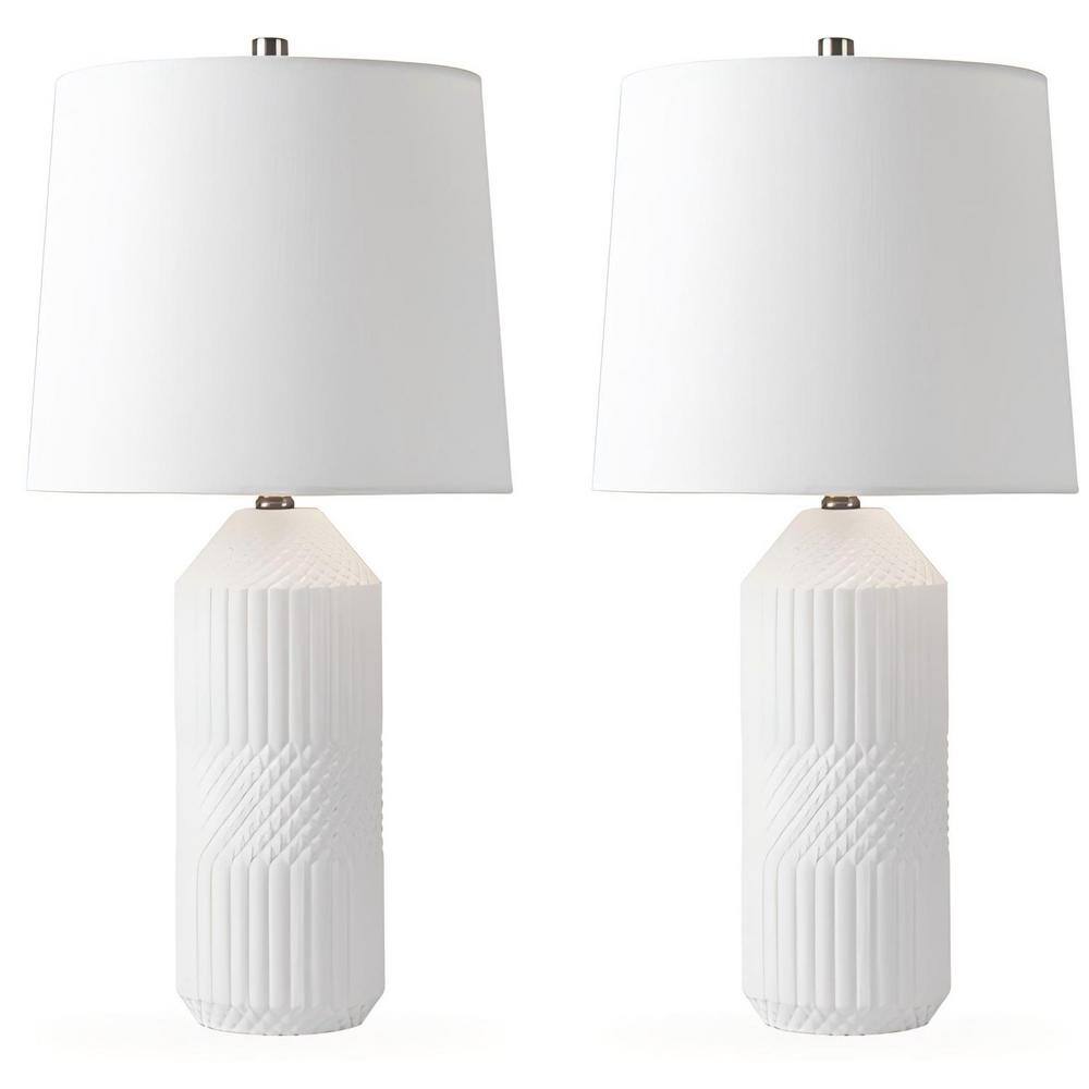 JAZAVA 24.5 in. Modern Coastal White Table Lamp Set with White Fabric ...