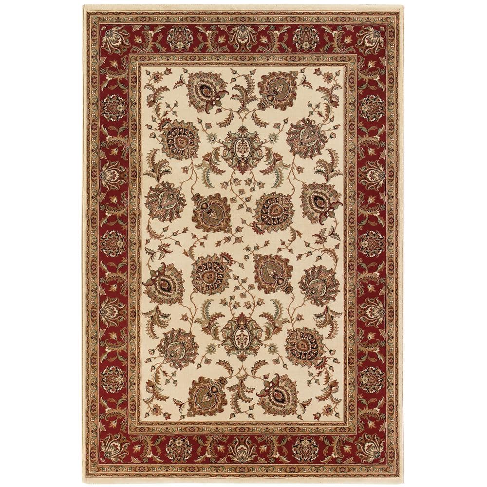 Alyssa Ivory/Red 8 ft. x 8 ft. Square Border Area Rug 006736 - The Home ...
