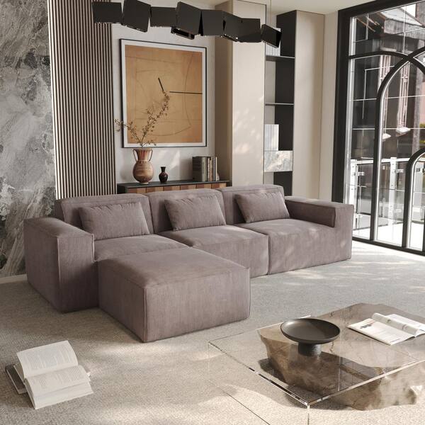 J&E Home 118 in. Square Arm Corduroy L-Shaped 4-Piece Modular Sectional ...