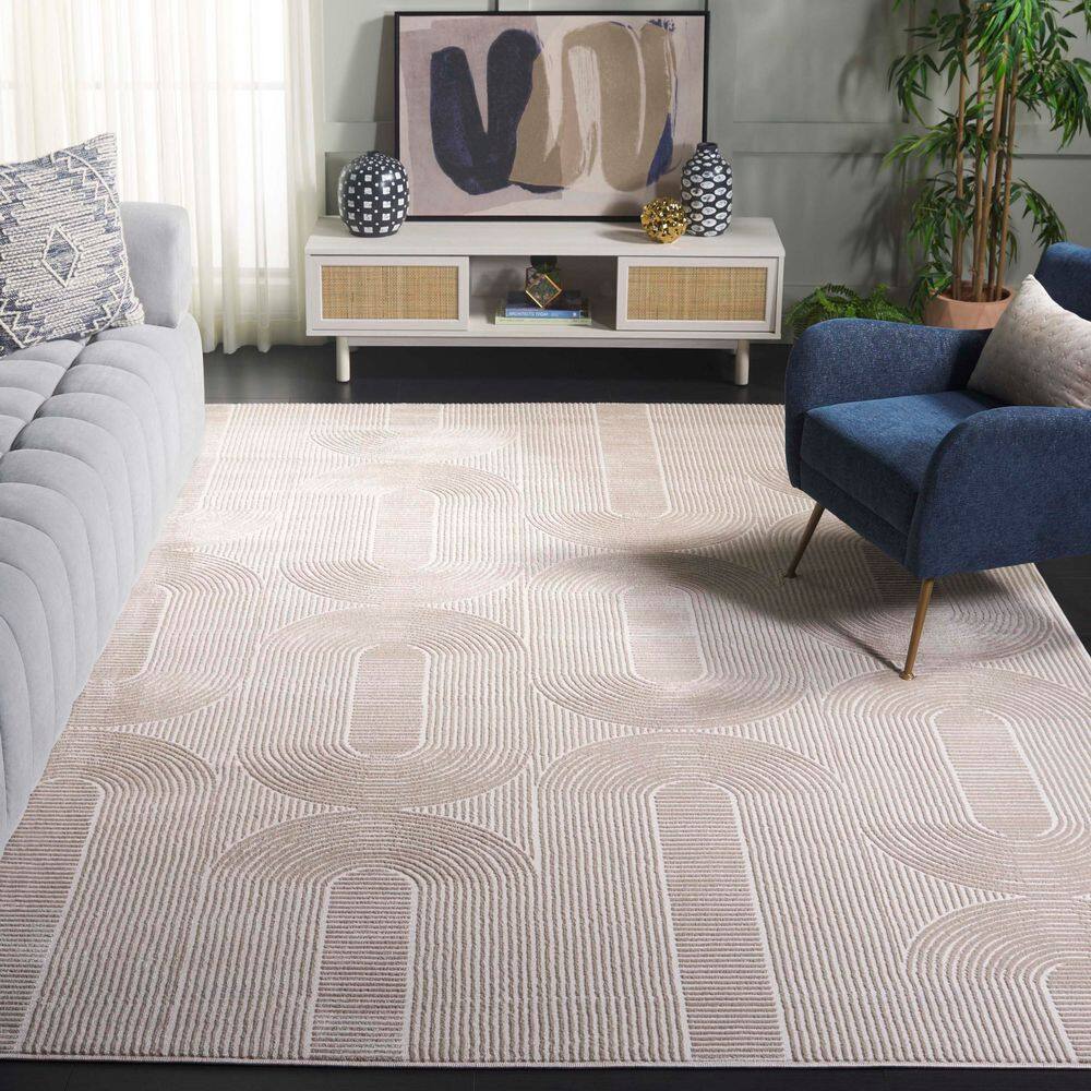 SAFAVIEH Saylor 9 ft. x 12 ft. Beige Solid Geometric Arches Area Rug ...