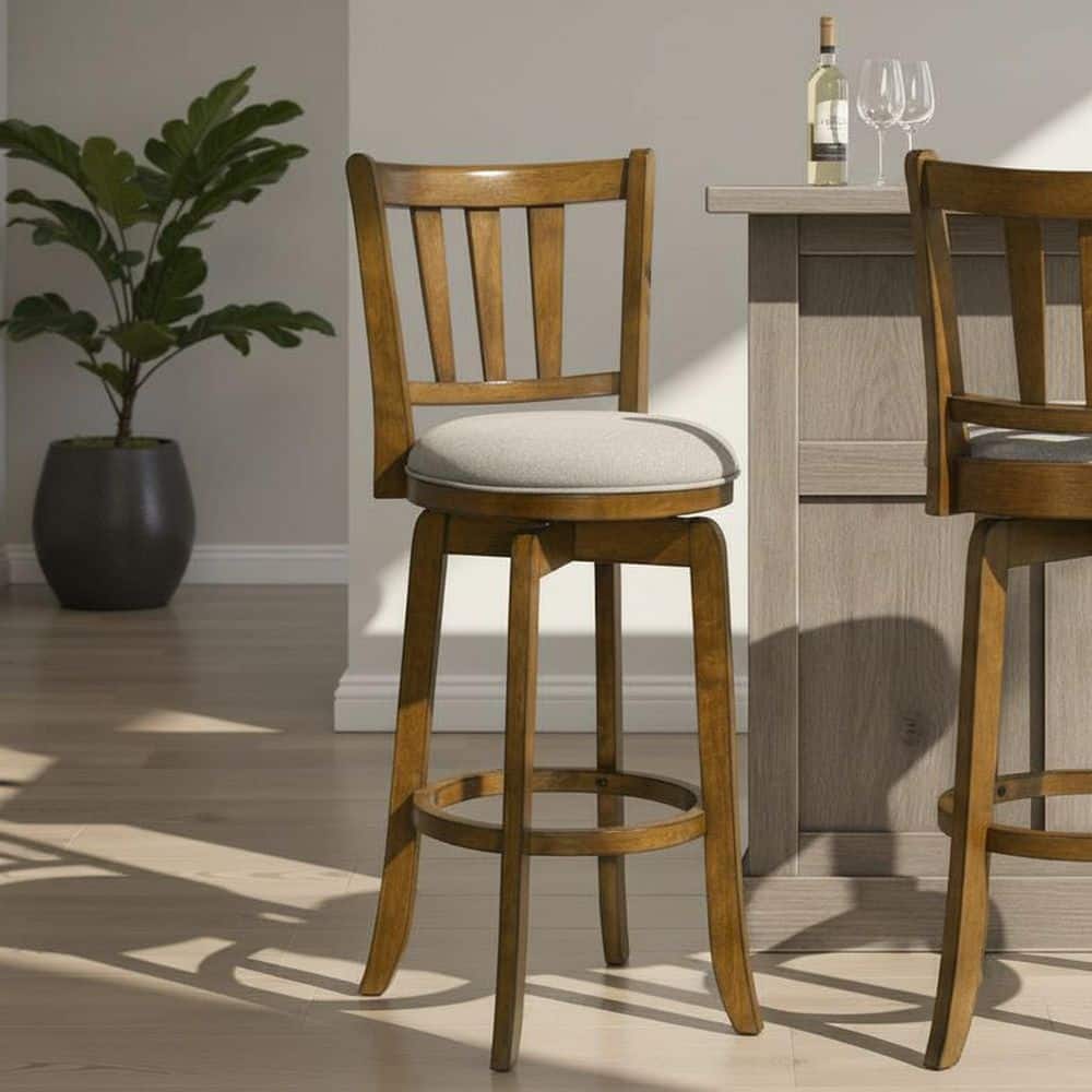 Armen Living Wren 43.5 in. H Static Gray/Sepia Brown High Back Wood Bar ...