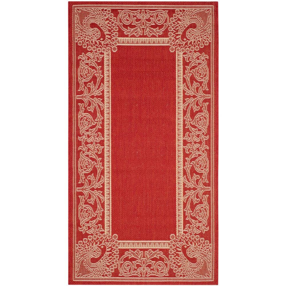 SAFAVIEH Courtyard Red/Natural Doormat 2 ft. x 4 ft. Border Indoor ...