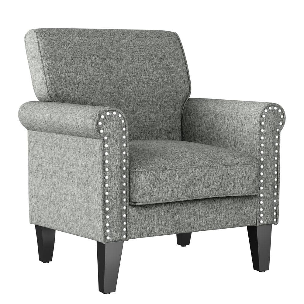Handy Living Tapley Textured Gray Chenille Arm Chair with Nailhead Trim ...