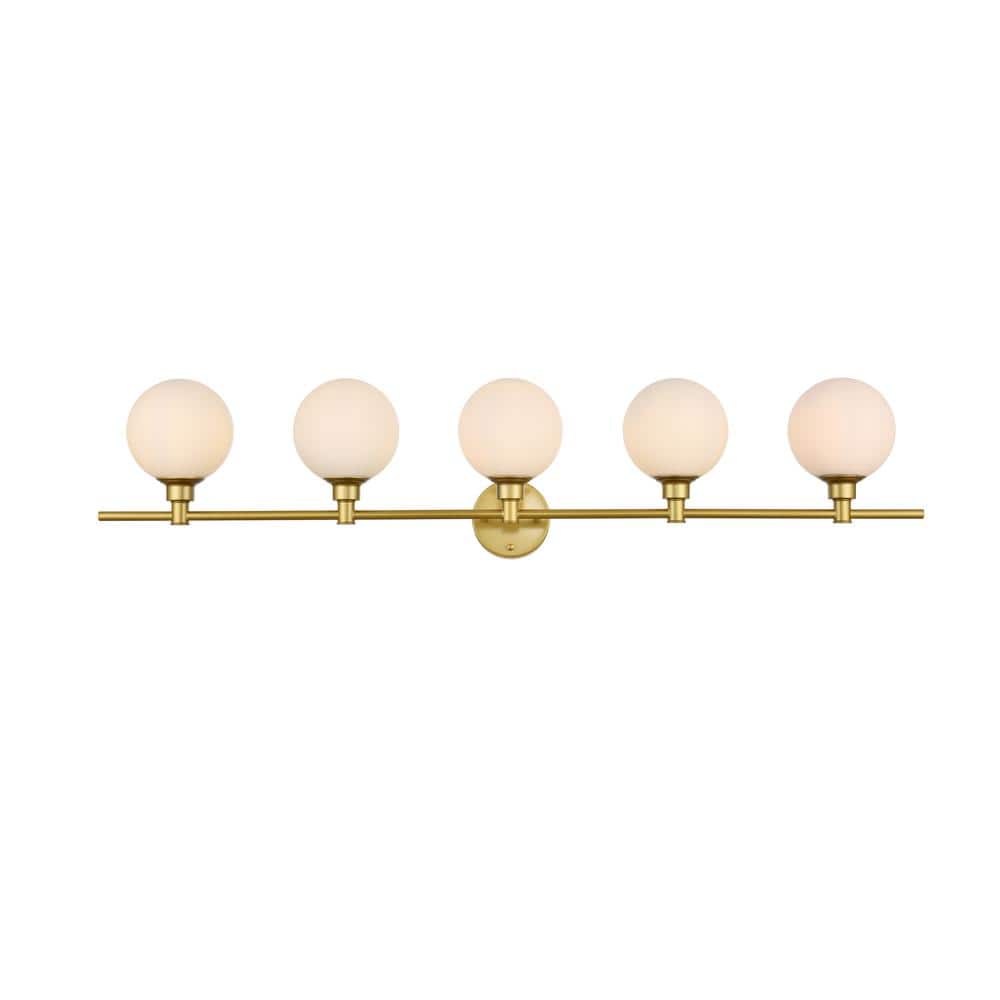 Simply Living 47 in. 5-Light Modern Brass Vanity Light with Frosted ...
