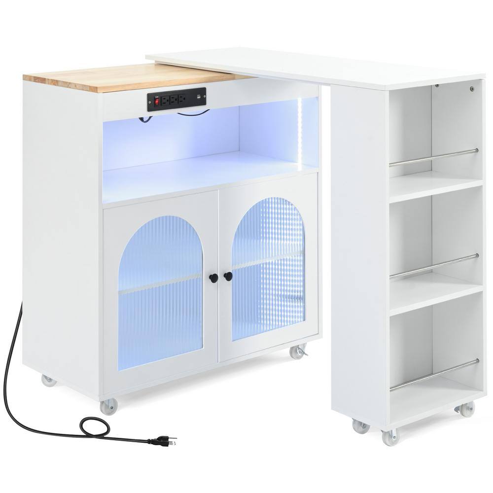 JimsMaison White Rubberwood Kitchen Cart with Drop Leaf, Extended Table ...