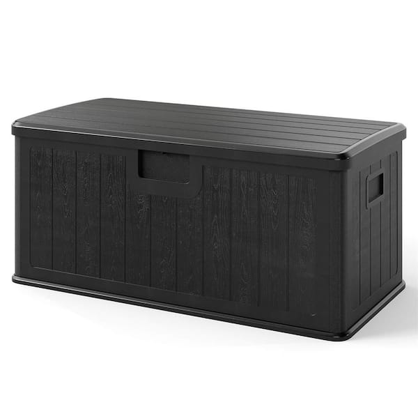 Costway 100 Gal. Black Plastic Deck Box with Lockable Design & Gas ...