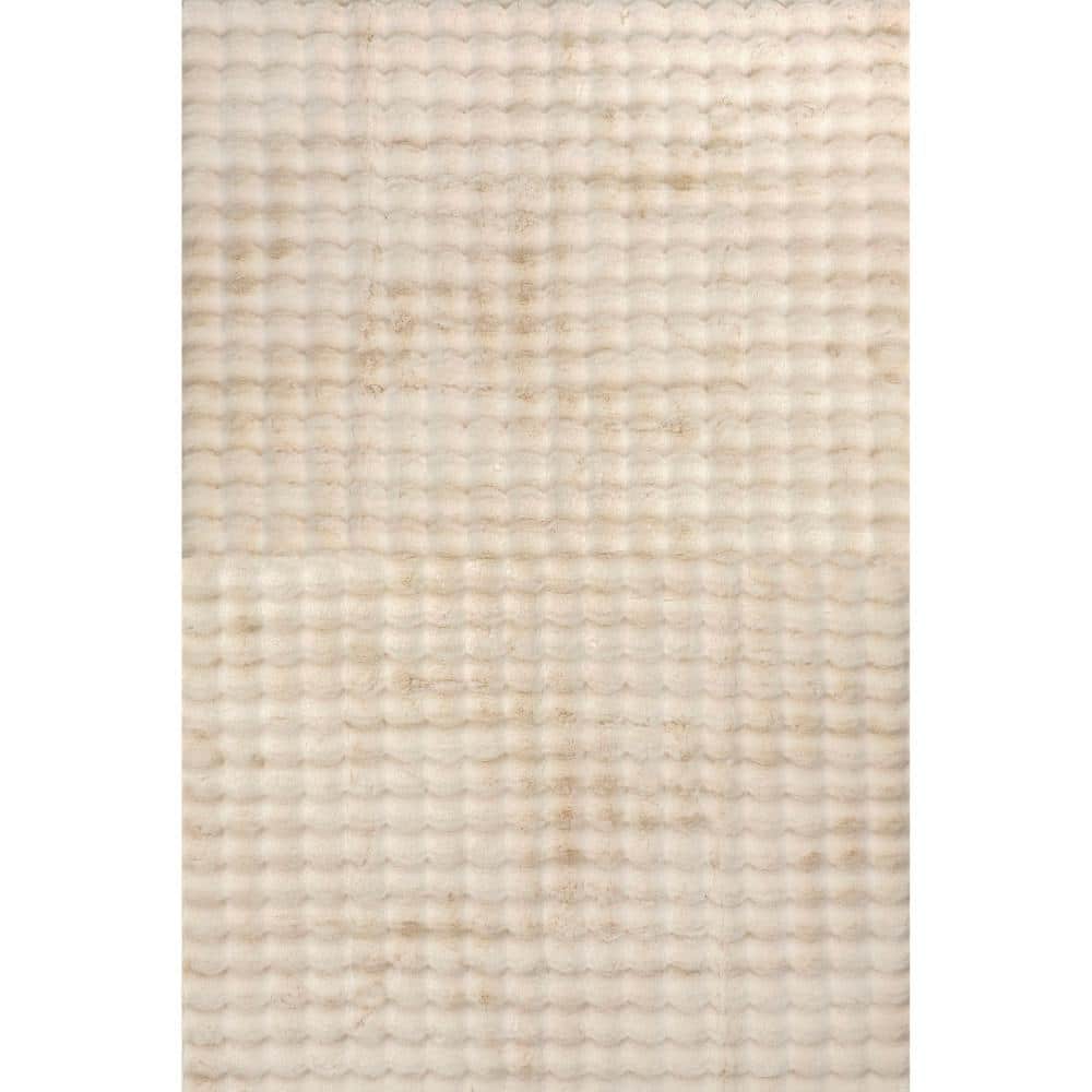 nuLOOM Jeni Solid Faux Rabbit Machine Washable Beige 2 ft. 6 in. x 8 ft ...