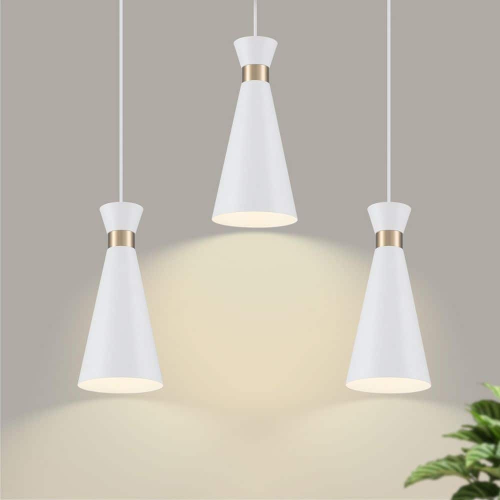 TinHon 3-Light Modern White Pendant Lighting Set with Gold Accent ...