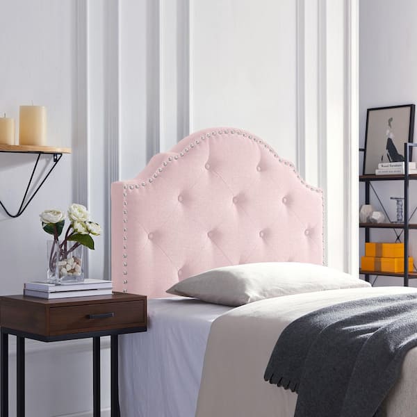 Polibi Pink Button-Tufted Upholstered Twin Headboard Type with Nailhead ...