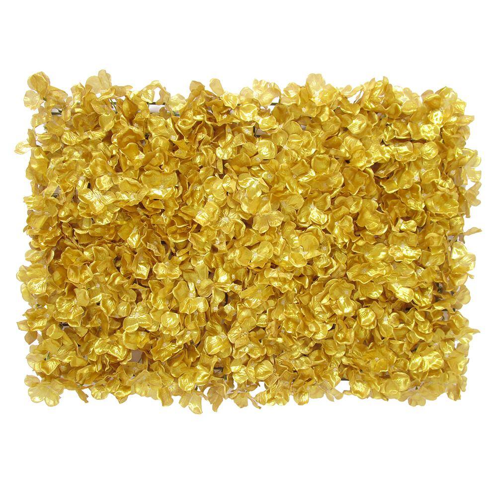 LIVING LUXURY 16 in. x 24 in. Gold Artificial Hydrangea Flower Wall ...