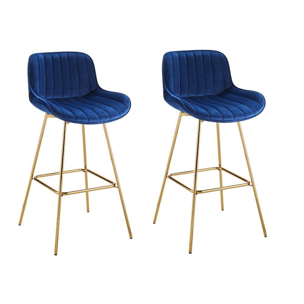 Art Leon Modern 38.78 in. Height Blue Velvet Swivel Bar Stools with 4 ...