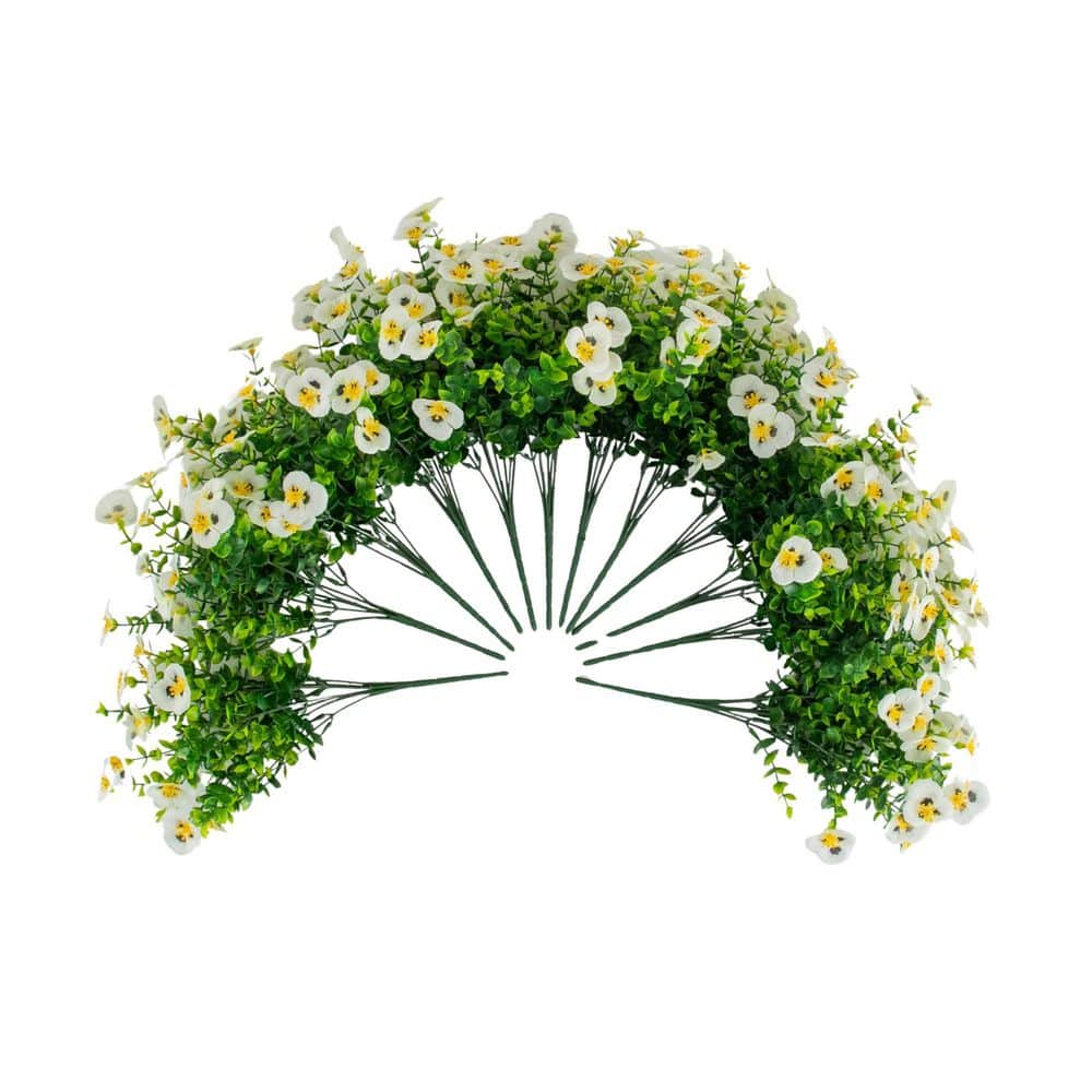 Nearly Natural 13in. White UV Resistant Artificial Pansy Bush (Indoor ...