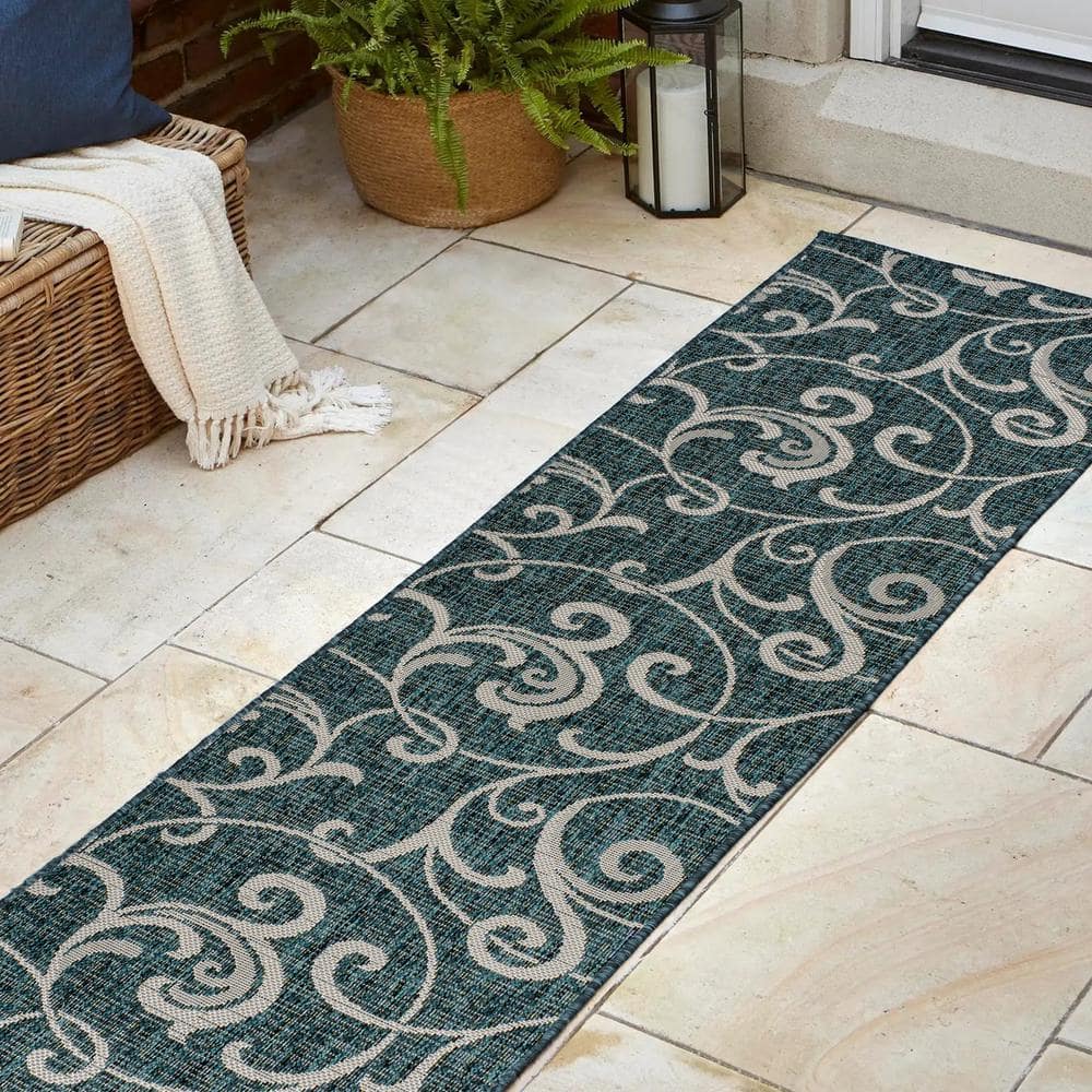 JONATHAN Y Maribel Turquoise/Cream 2 ft. x 8 ft. Traditional Classic ...