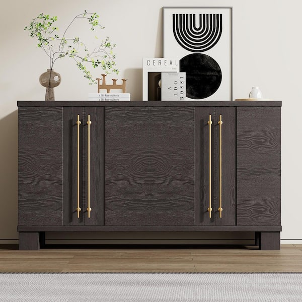 Clihome Taupe MDF + Manchurian Ash 60 in. Sideboard Buffet Cabinet with ...