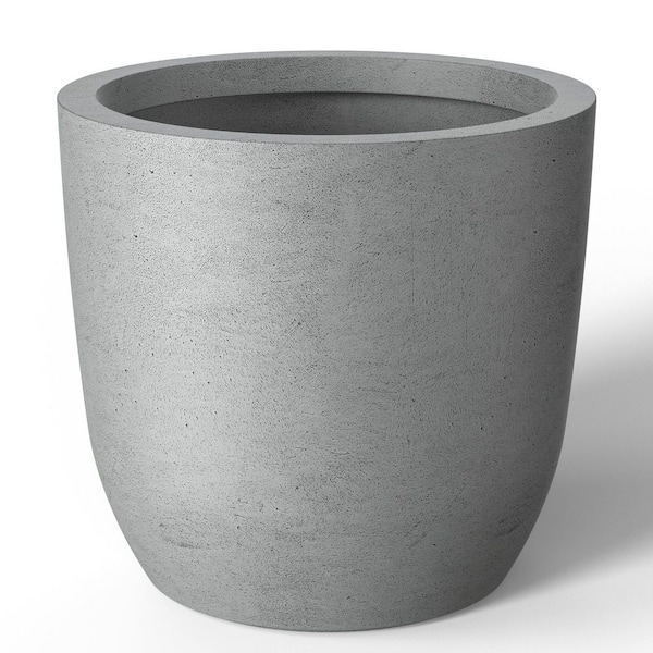 Sapcrete 13.5 in. Medium Natural Gray(Enhanced Interior) Concrete Round Planter / Pot with ...