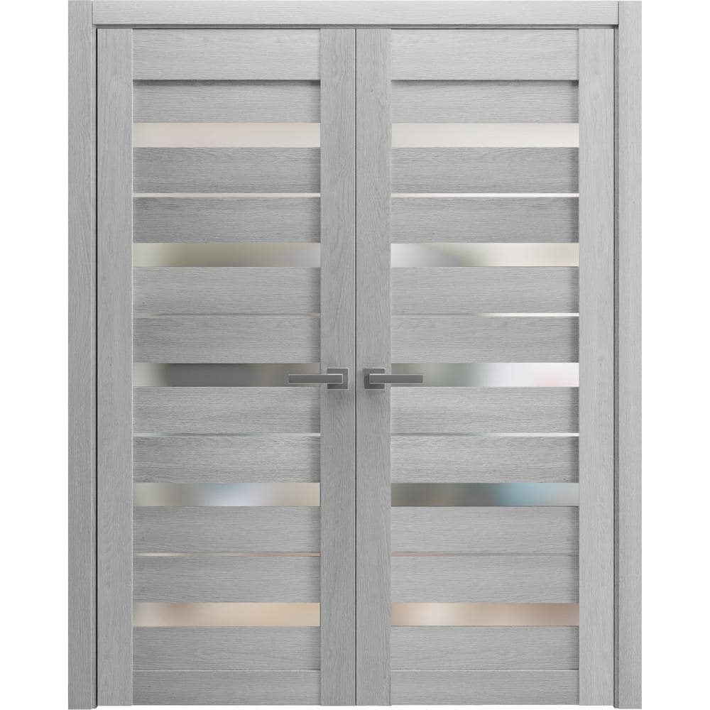 Sartodoors 48 in. x 84 in. 2 Panel Light Grey Oak Color Finished Solid ...