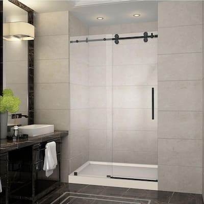 Aston Langham 60 in. x 75 in. Frameless Sliding Shower Door in Oil Rubbed Bronze with Handle ...
