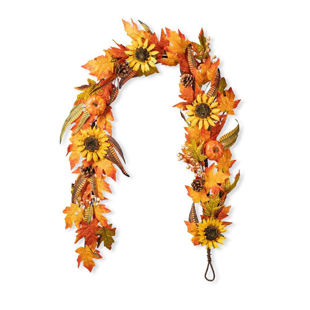 Glitzhome 6 ft. Fall Unlit Maple Leaf and Sunflower Garland 2030200011 ...