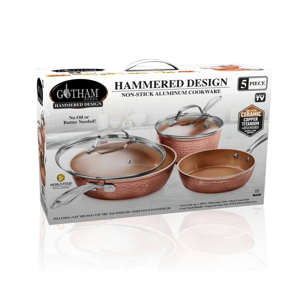 Gotham Steel Hammered Copper 5-Piece Aluminum Non-Stick Cookware Set ...
