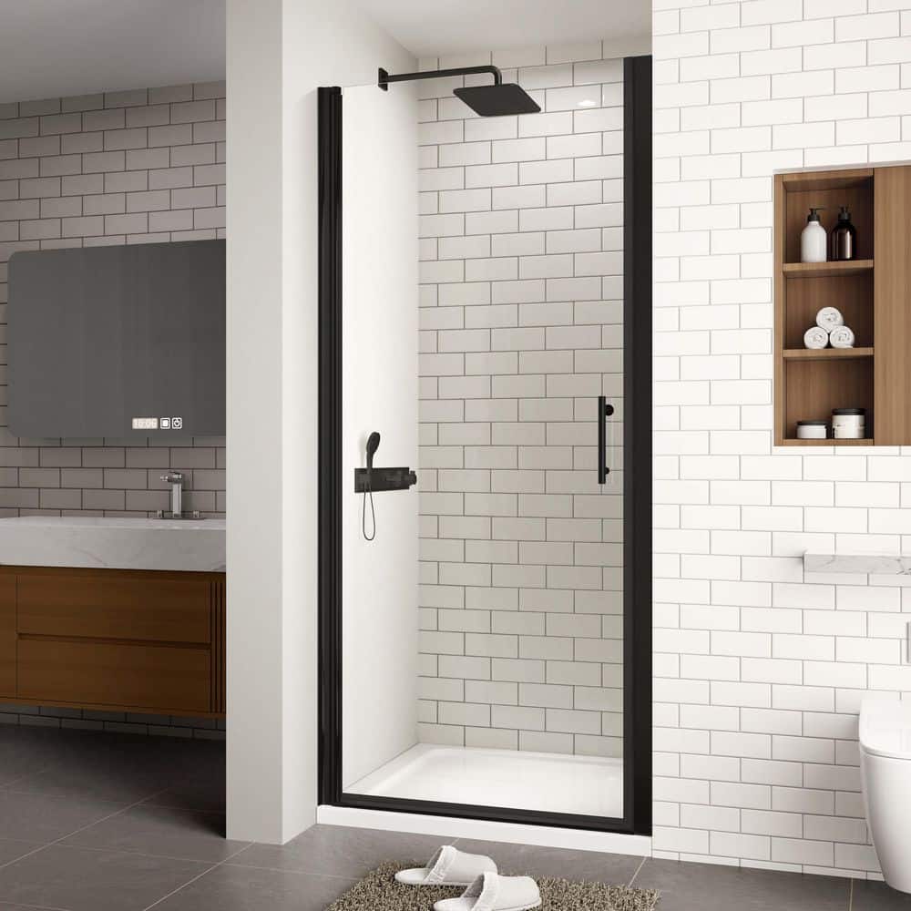 imperiol Modern 30 to 31-3/8 in. W x 72 in. H Pivot Frameless Shower Door in Matte Black Finish ...