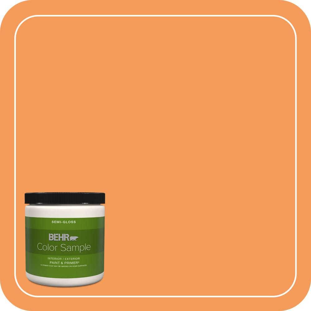 BEHR PREMIUM PLUS 8 oz. #260B-6 Blaze Orange Semi-Gloss Interior ...