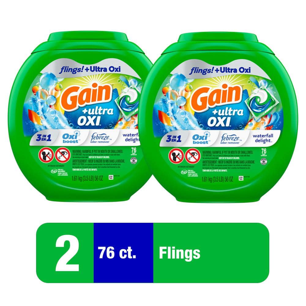 Gain Flings 3 in 1 Waterfall Delight Scent Laundry Detergent Pods, 76 ...