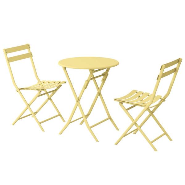 Yellow 3-Piece Metal Outdoor Bistro Set, Foldable Serving Bar Set W ...