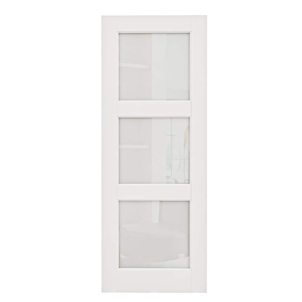 ARK DESIGN 32 in. x 80 in. 3-Lite Tempered Frosted Glass and Solid Core ...