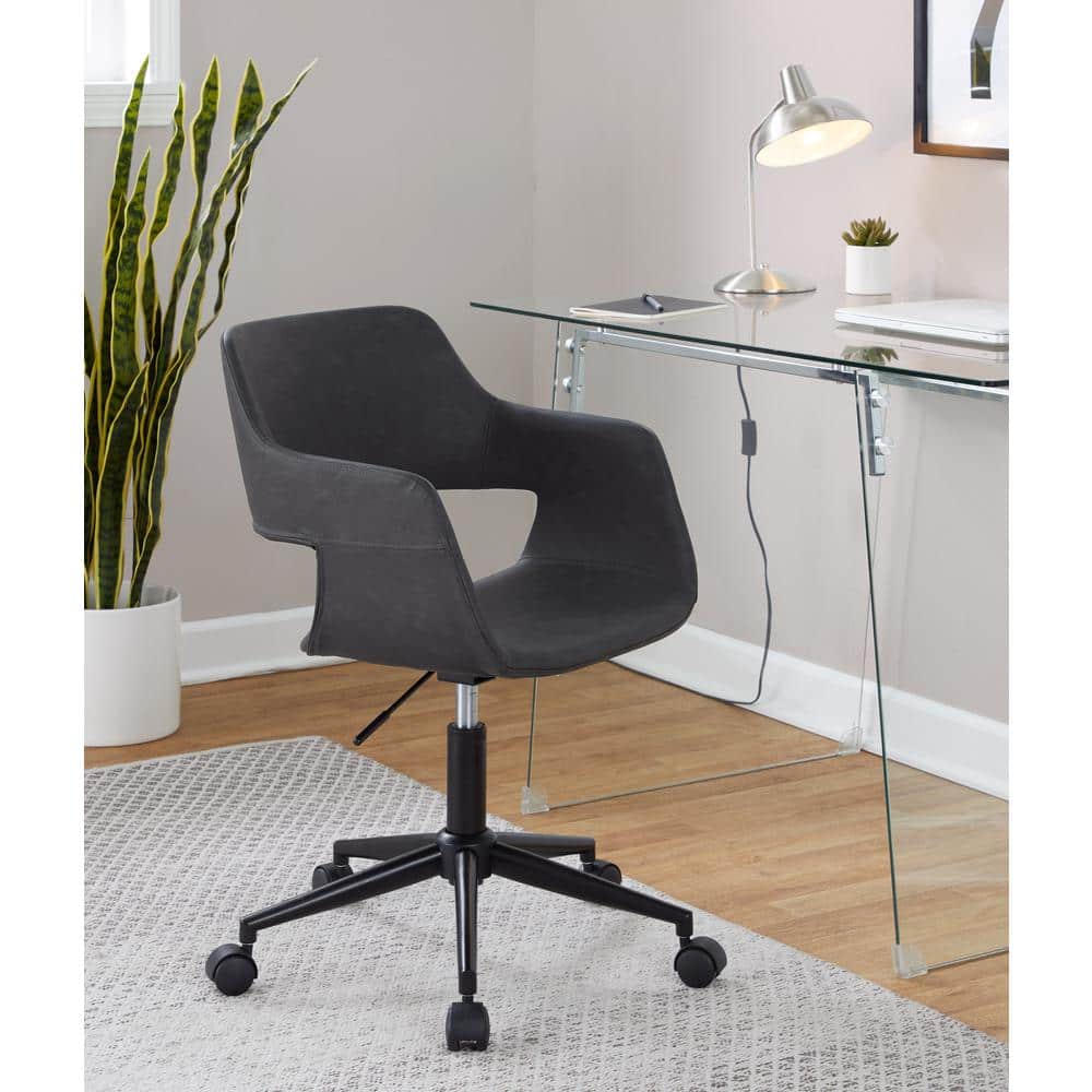 Lumisource Margarite Faux Leather Adjustable Height Task Chair in Grey ...