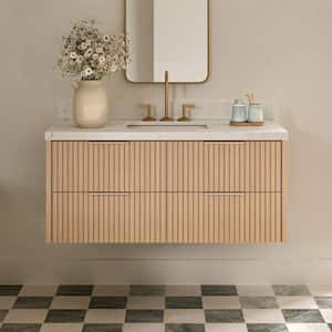 ARIEL Lucia 72 in. Double Sink Floating Bathroom Vanity in Brown Oak ...