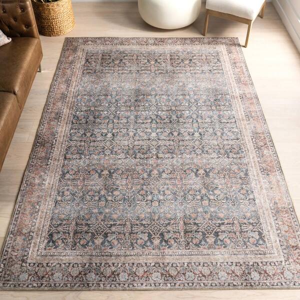nuLOOM Hillstone Blue 5 ft. x 8 ft. Traditional Vintage Medallion Area ...