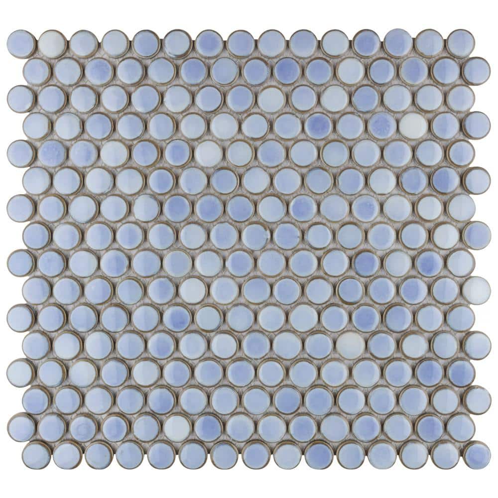 Merola Tile Hudson Penny Round Frost Blue 12 in. x 13 in. Porcelain ...